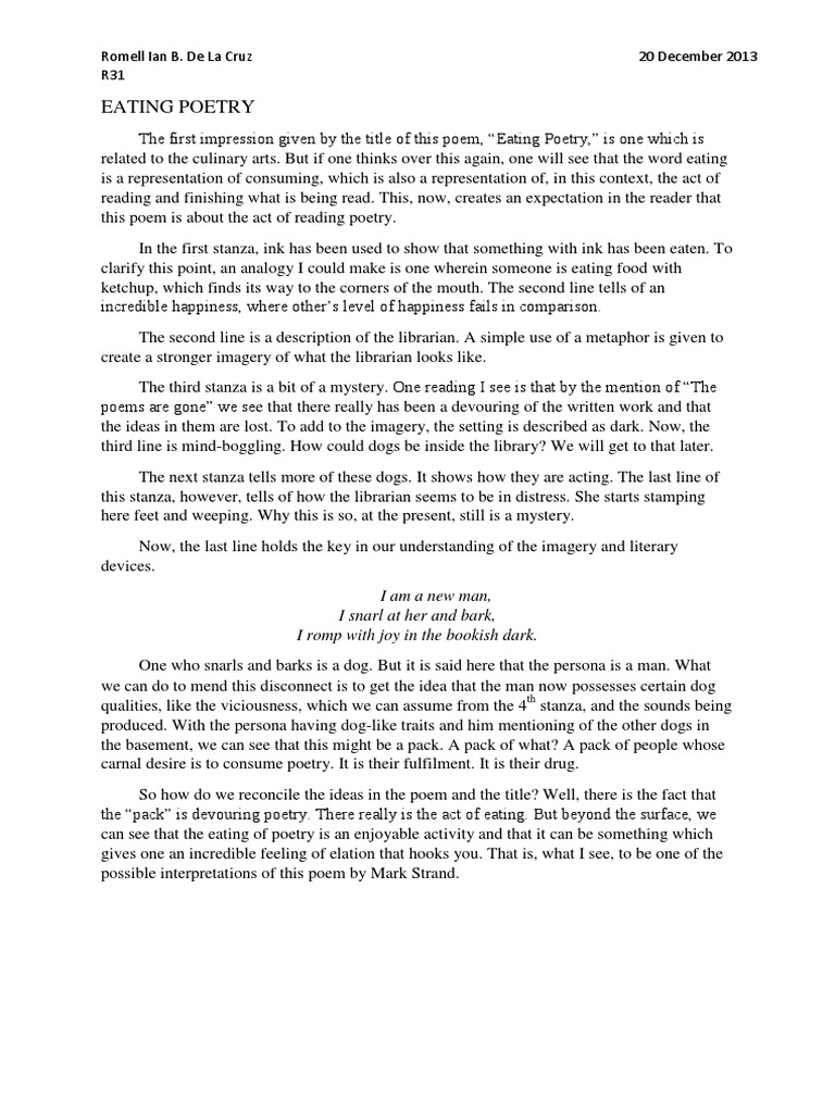 Eating Poetry Response Paper | PDF