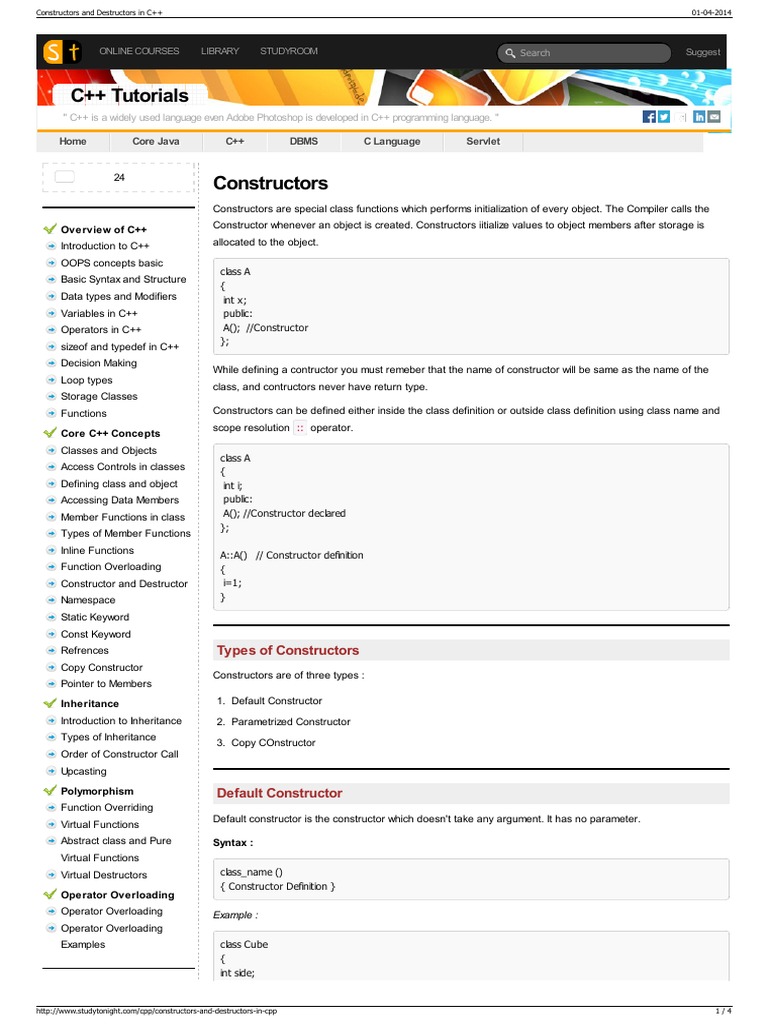 Constructors And Destructors In C Constructor Object Oriented