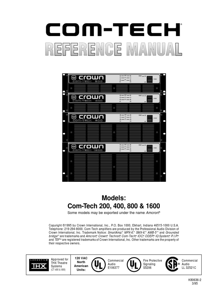 Crown Com Tech 400 Owners Manual | PDF | Amplifier | Loudspeaker