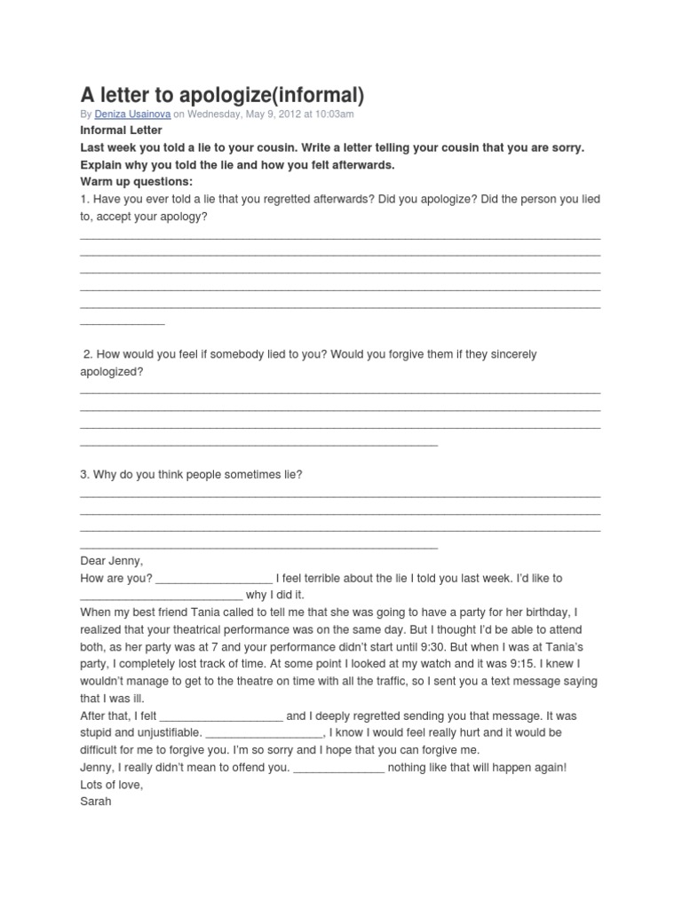 A Letter To Apologize | PDF | Forgiveness