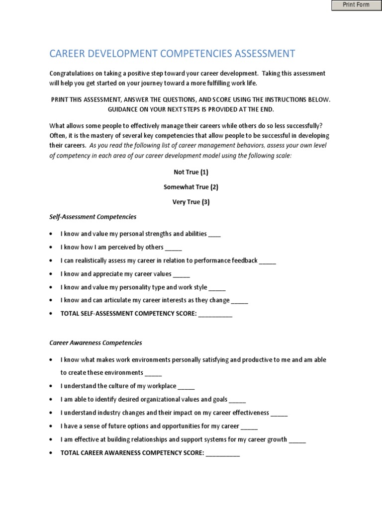 Career Development Competencies Assessment | Download Free PDF ...