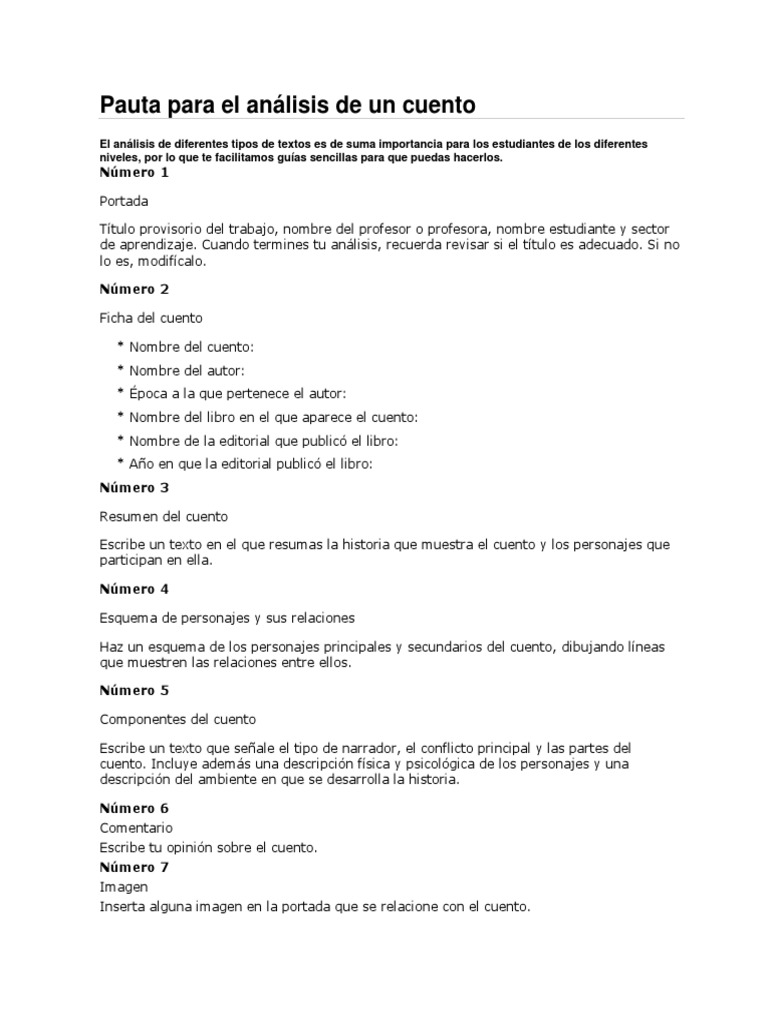 Pauta para El Análisis de Un Cuento