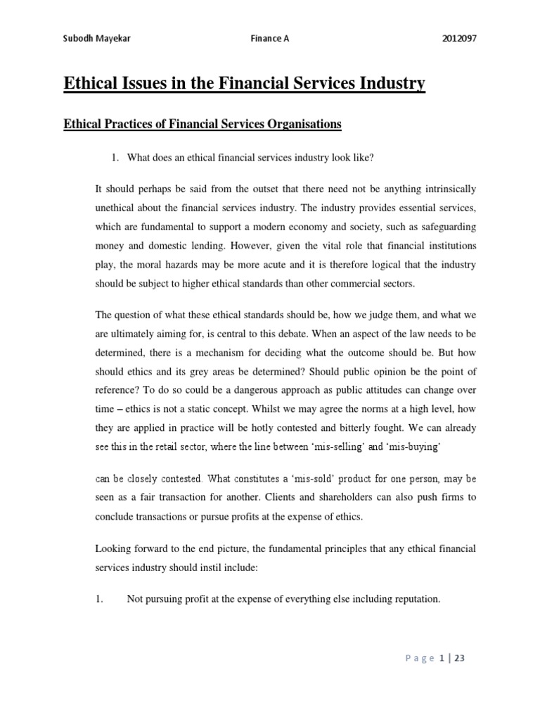 Ethical Issues in The Financial Services Industry | PDF | Banks | Usury