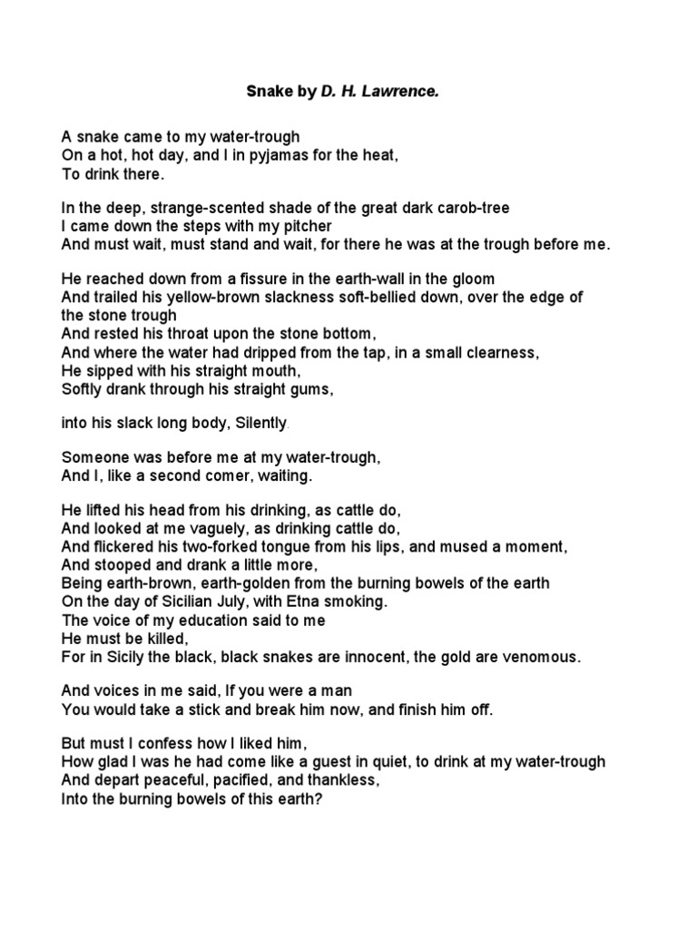 Snake by D.H. Lawrence | PDF | Snake | Poetry