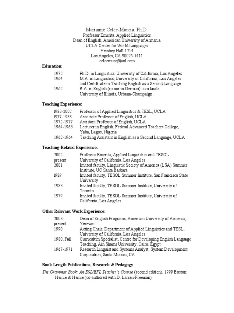 Marianne Celce-Murcia: Linguistics Expert | PDF | English As A Second ...