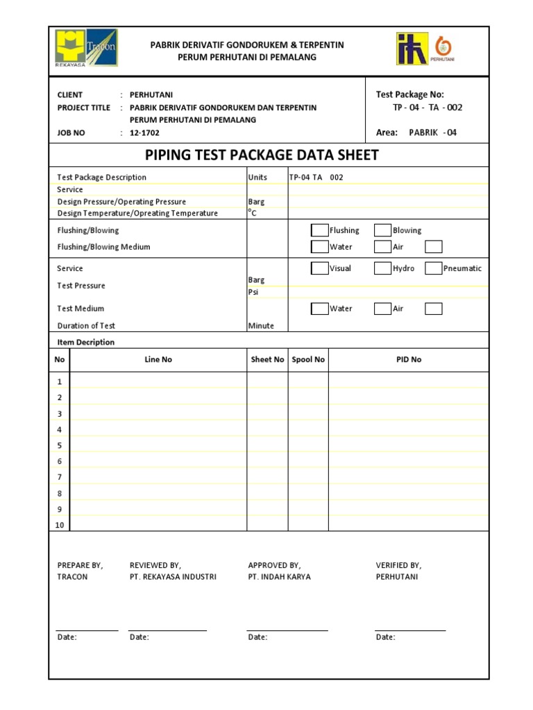 Piping Test Package for Perhutani Project | PDF | Technology & Engineering