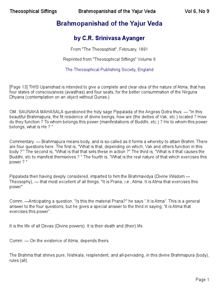 Brahmopanishad of The Yajur Veda | PDF | Indian Philosophy | Indian Religions