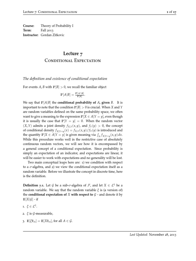 Conditional Expectation Expected Value Measure Mathematics