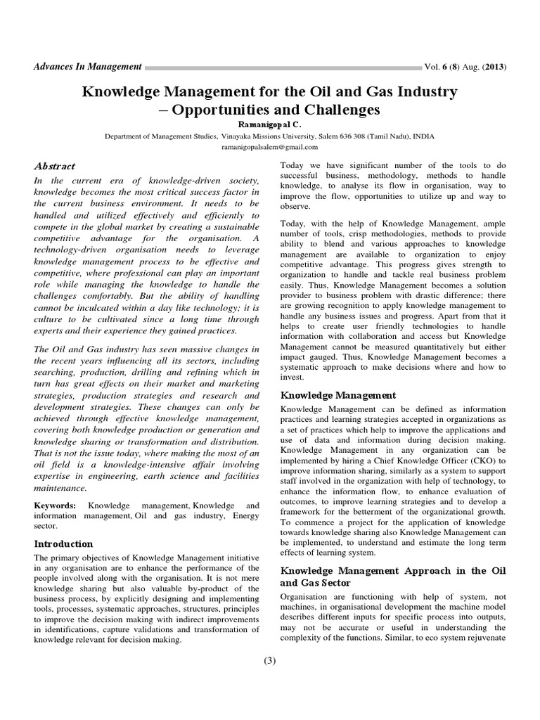Knowldge Management For The Oil and Gas Industry | PDF | Knowledge ...