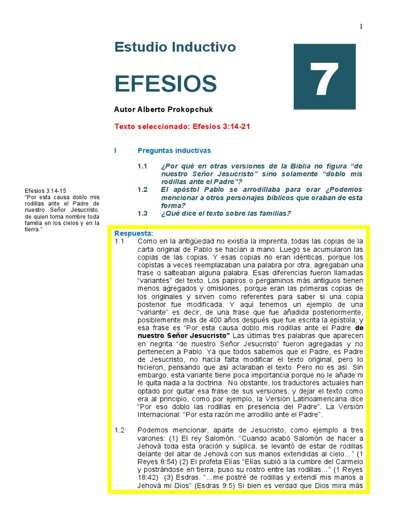Estudio Inductivo de Efesios 3:14-21 | PDF | Epístola a los efesios ...