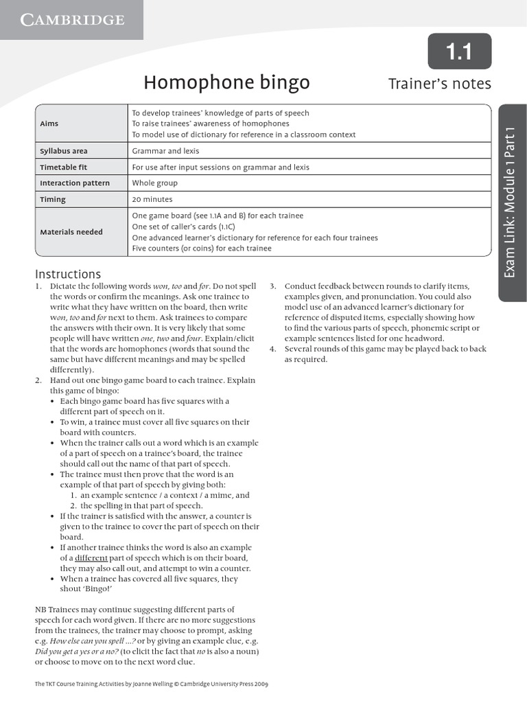 Homophone Bingo | PDF | Foreign Language Studies