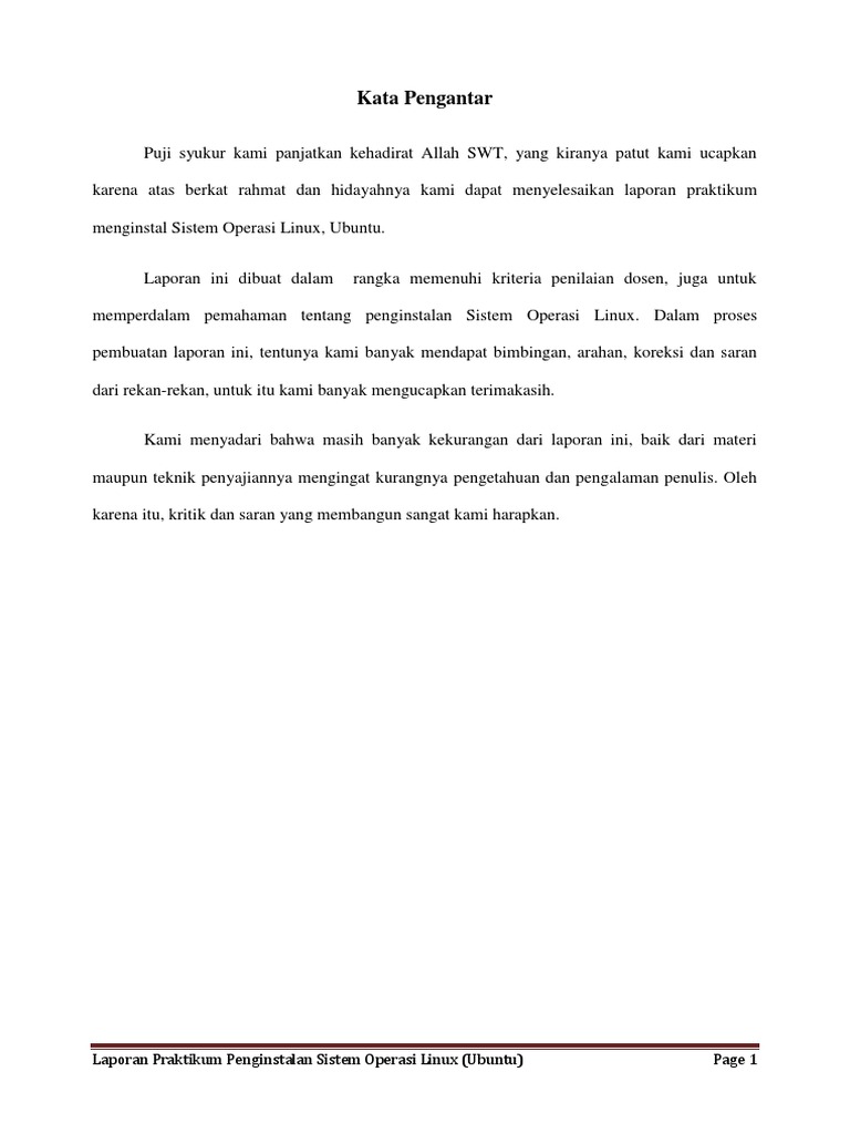 Laporan Praktikum Penginstalan Sistem Operasi Linux (Ubuntu) | PDF