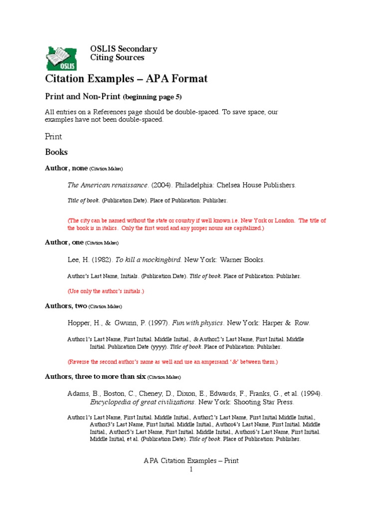 OSLIS Secondary Citing Sources | Citation | Apa Style