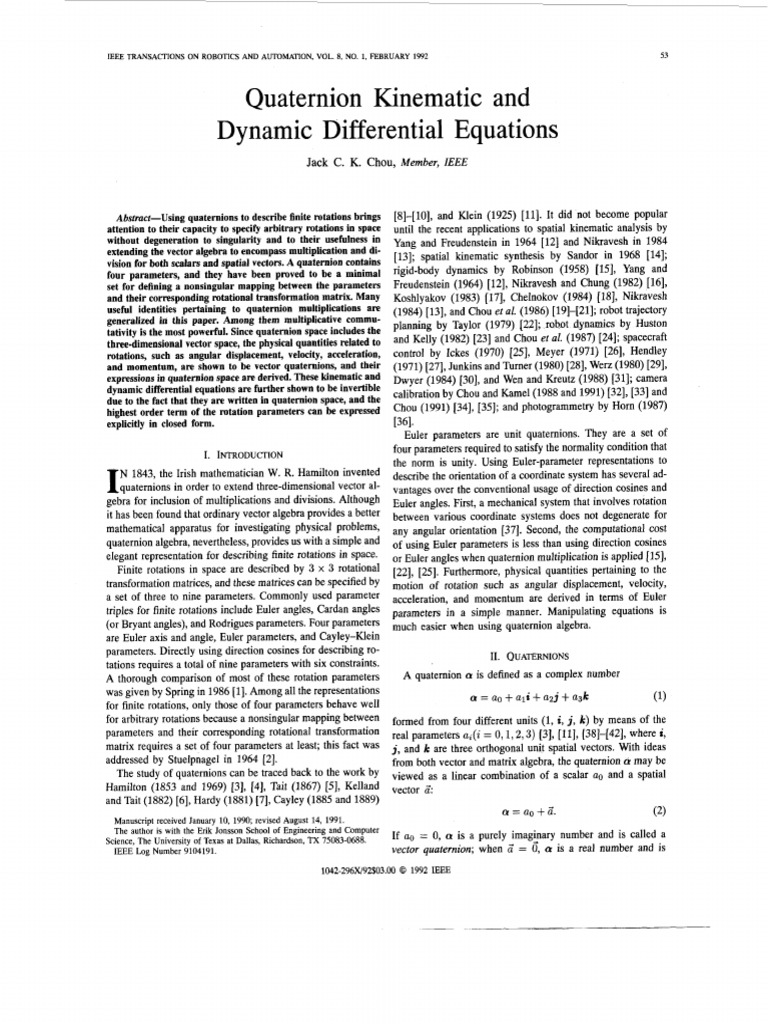 Quaternion Kinematic and Dynamic Differential Equations-Is7 | PDF | Euclidean Vector | Kinematics