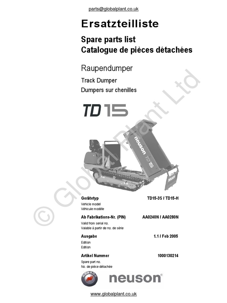 Lifton Neuson Wacker TD15 Dumper Parts BOOK | PDF | Diesel Engine | Vehicle Technology