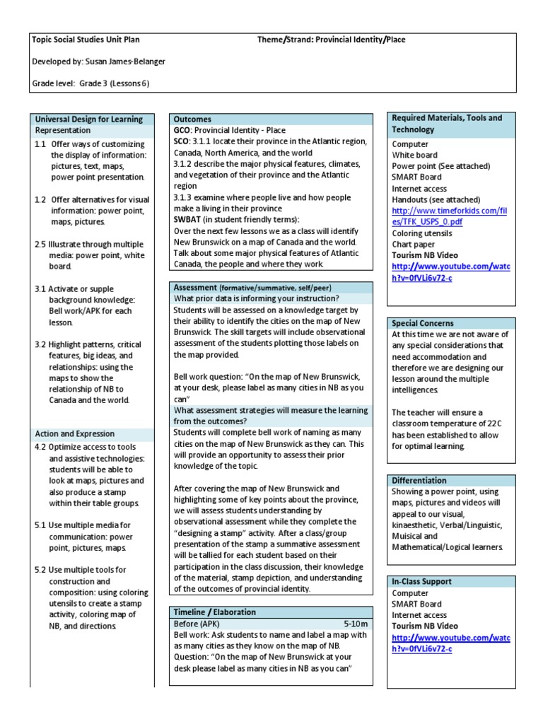 Udl Unit Plan - Proviences Lesson 6 | PDF | Educational Assessment | Map