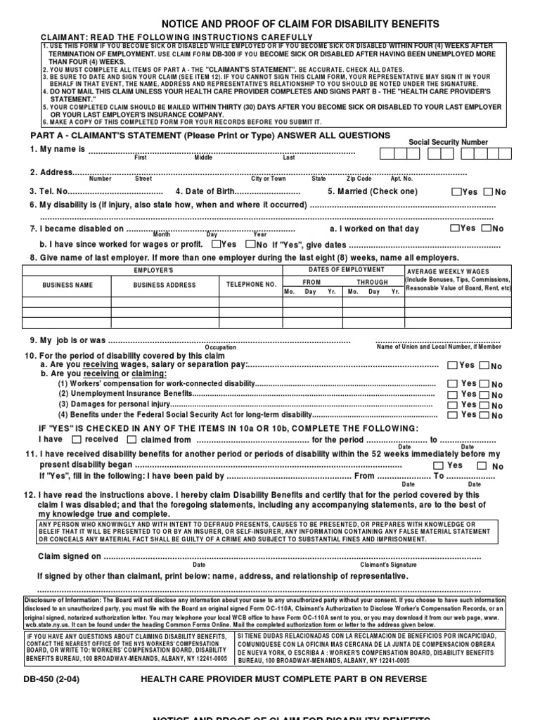 Notice and Proof of Claim For Disability Benefits | PDF | Workers ...