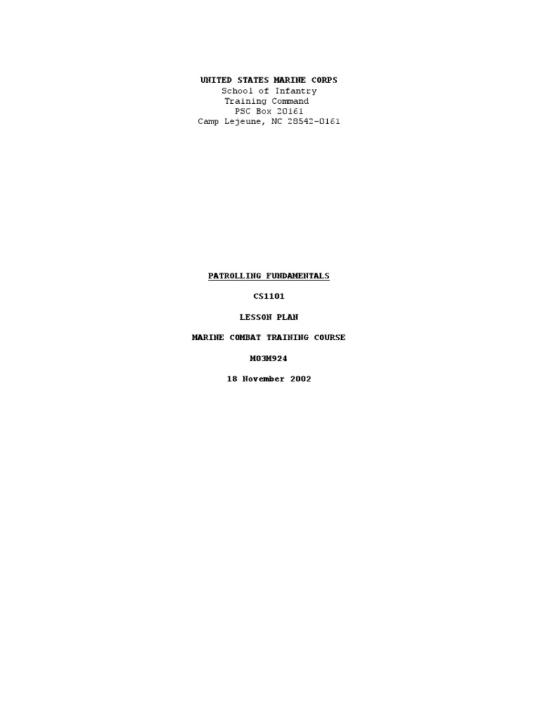 US Marine Corps School of Infantry Patrol Fundamentals Lesson Plan ...