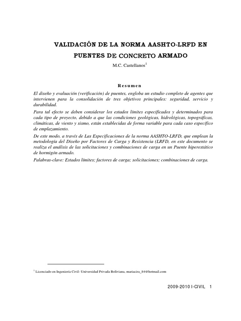 VALIDACIÓN DE LA NORMA AASHTO-LRFD | PDF | Puente | Eje