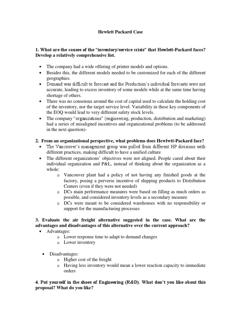 HP Case | PDF | Hewlett Packard | Inventory