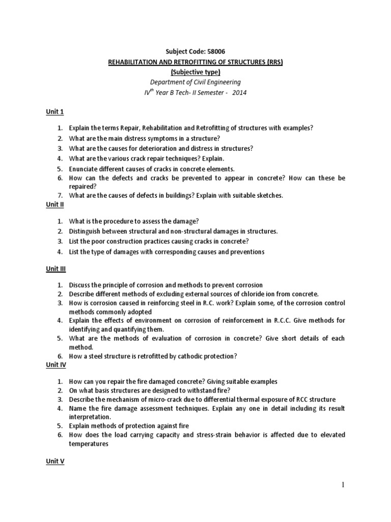 Rehabilitation and Retrofitting of Structures - Subjective Questions ...