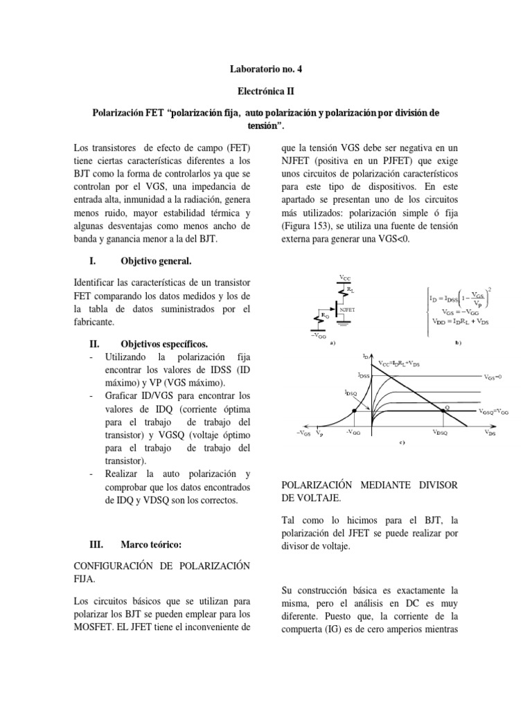 Informe Polarizacion JFET | PDF | Transistor | Transistor de unión bipolar