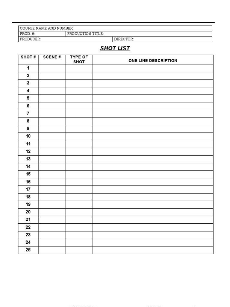Shot List | PDF