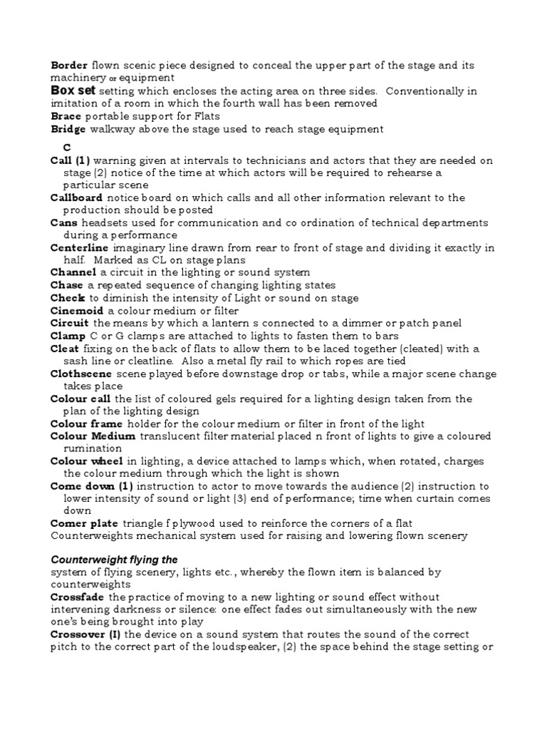 Theater GLOSSARY | PDF | Tempo | Theatre