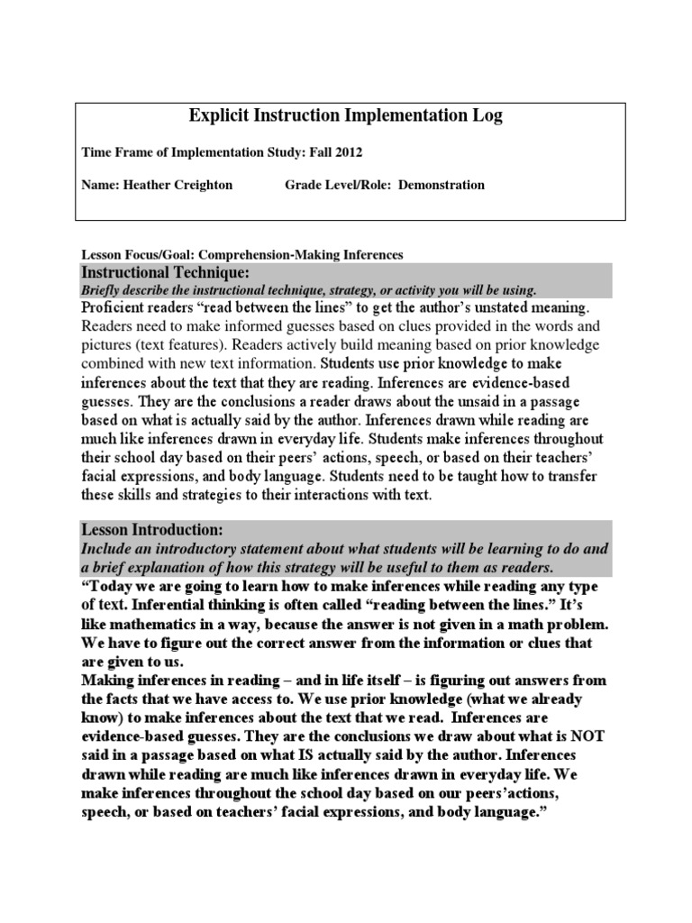 Inference-Making in Reading Lessons | PDF | Inference | Reading (Process)