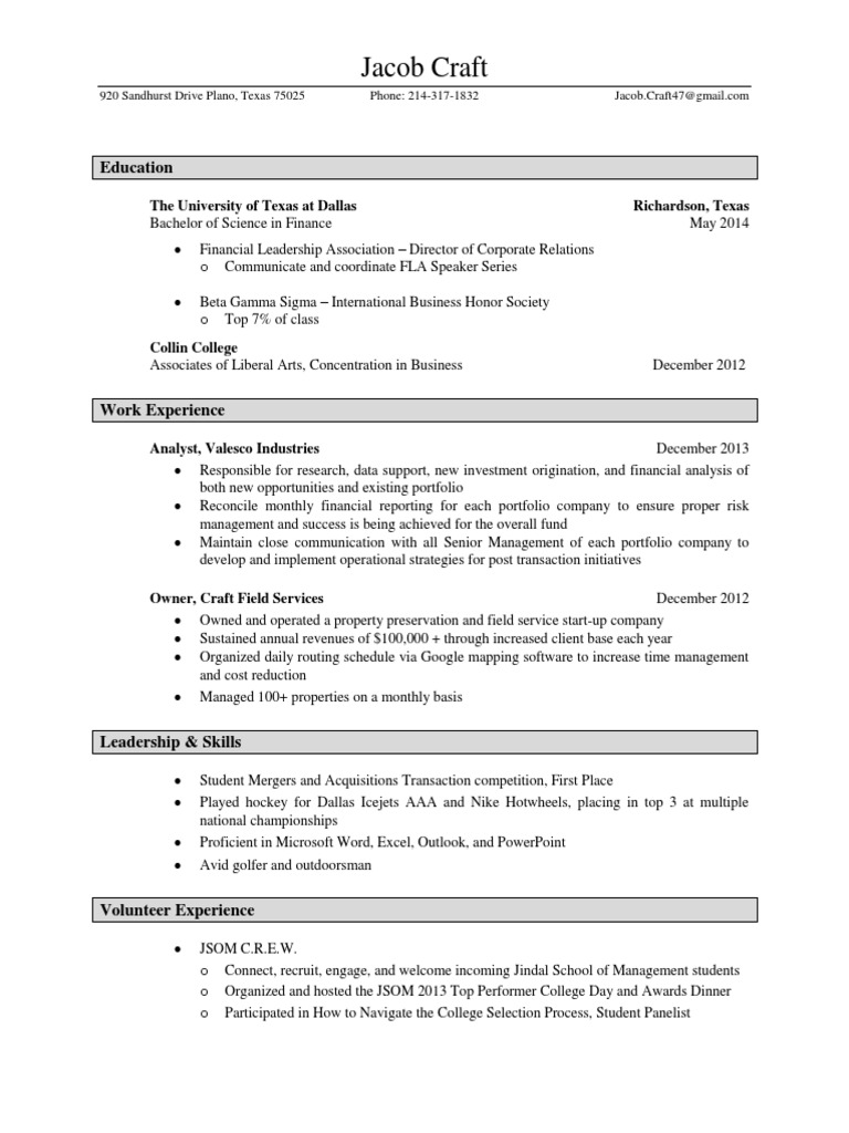 J Craft - Resume | PDF | Business | Finance & Money Management