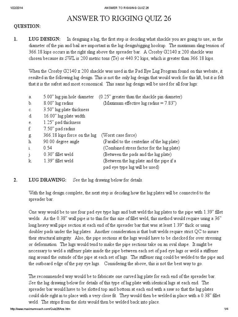 Answer To Rigging Quiz 26 | PDF | Pipe (Fluid Conveyance) | Welding