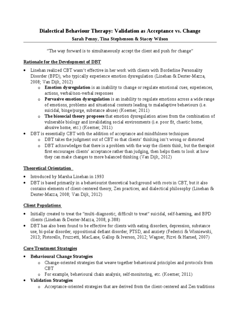 DBT Handout | PDF | Dialectical Behavior Therapy | Psychotherapy