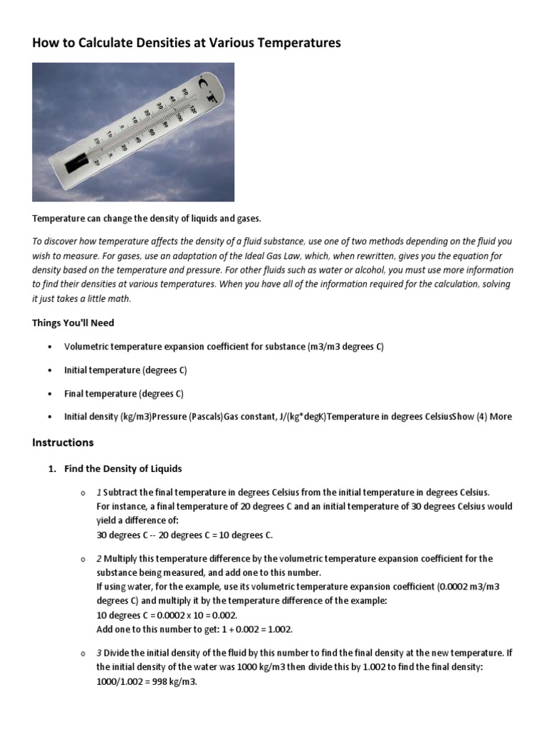 Calculating Density with Temperature Changes | PDF | Teaching Methods ...