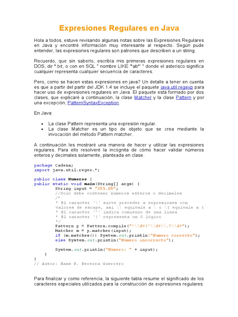 Expresiones Regulares en Java1 | PDF | Expresión regular | Áreas de ...