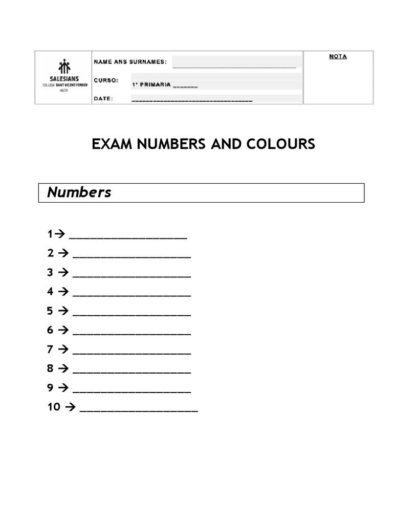 Exam Numbers and Colours | PDF