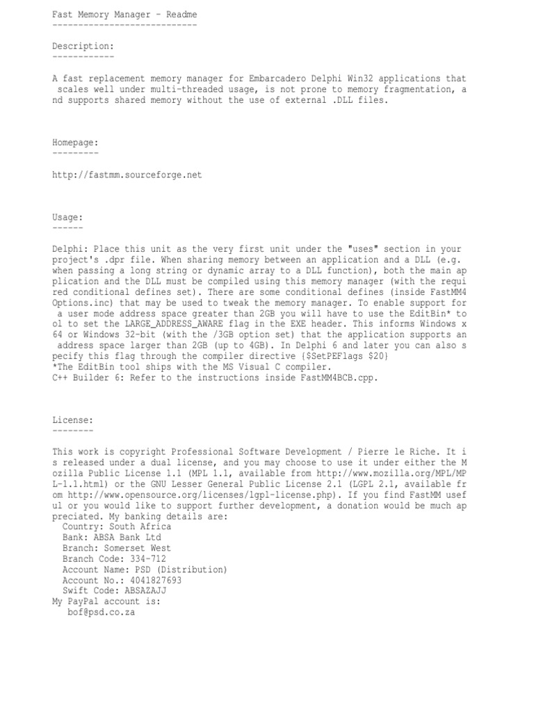 FastMM4 Readme | PDF | Library (Computing) | Operating System Technology