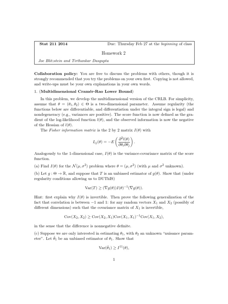 Statistical Inference Exercises Pdf Estimator Covariance