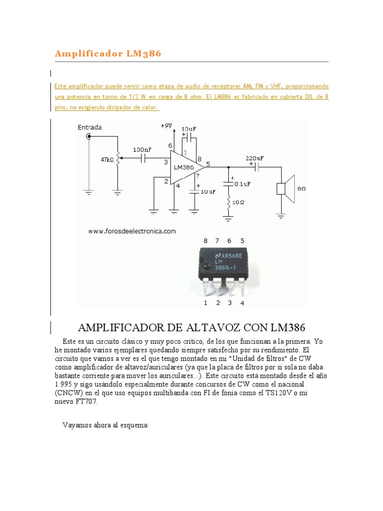 Amplificador LM386 | PDF | Procesamiento de la señal | Sonido