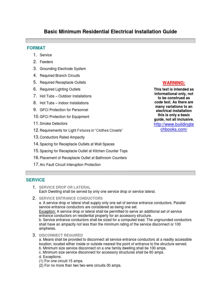 Basic Minimum Residential Electrical Installation Guide | PDF ...