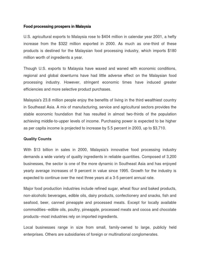 Food Processing Prospers in Malaysia | PDF | Malaysia | Foods