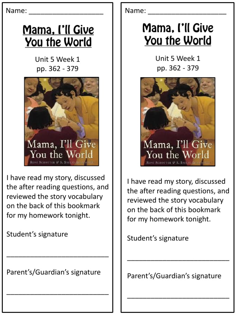 5 1 Bookmark Mama Ill Give You The World | PDF | Language Arts ...