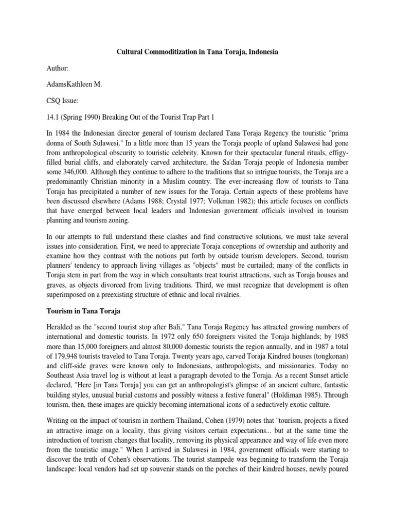 Cultural Commoditization in Tana Toraja | PDF | Cultural Anthropology ...