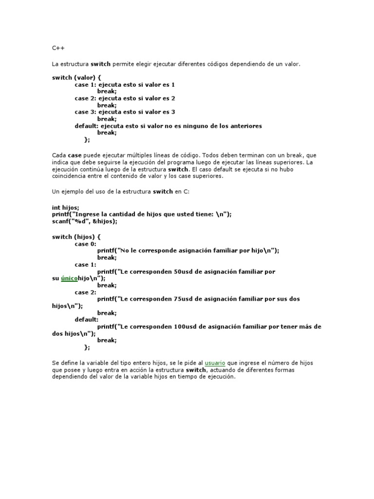 Estructura Switch Case | PDF