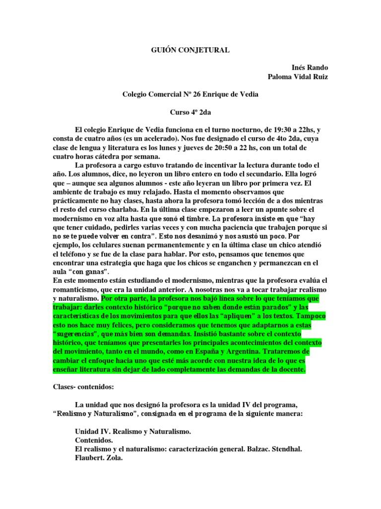 Guión Conjetural | PDF | Lectura (proceso) | Realismo literario