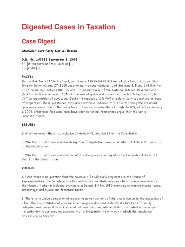 Digested Cases in Taxation: Case Digest | PDF | Value Added Tax ...