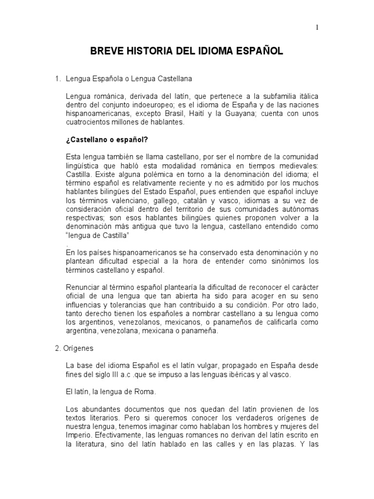 Breve Historia Del Idioma Español