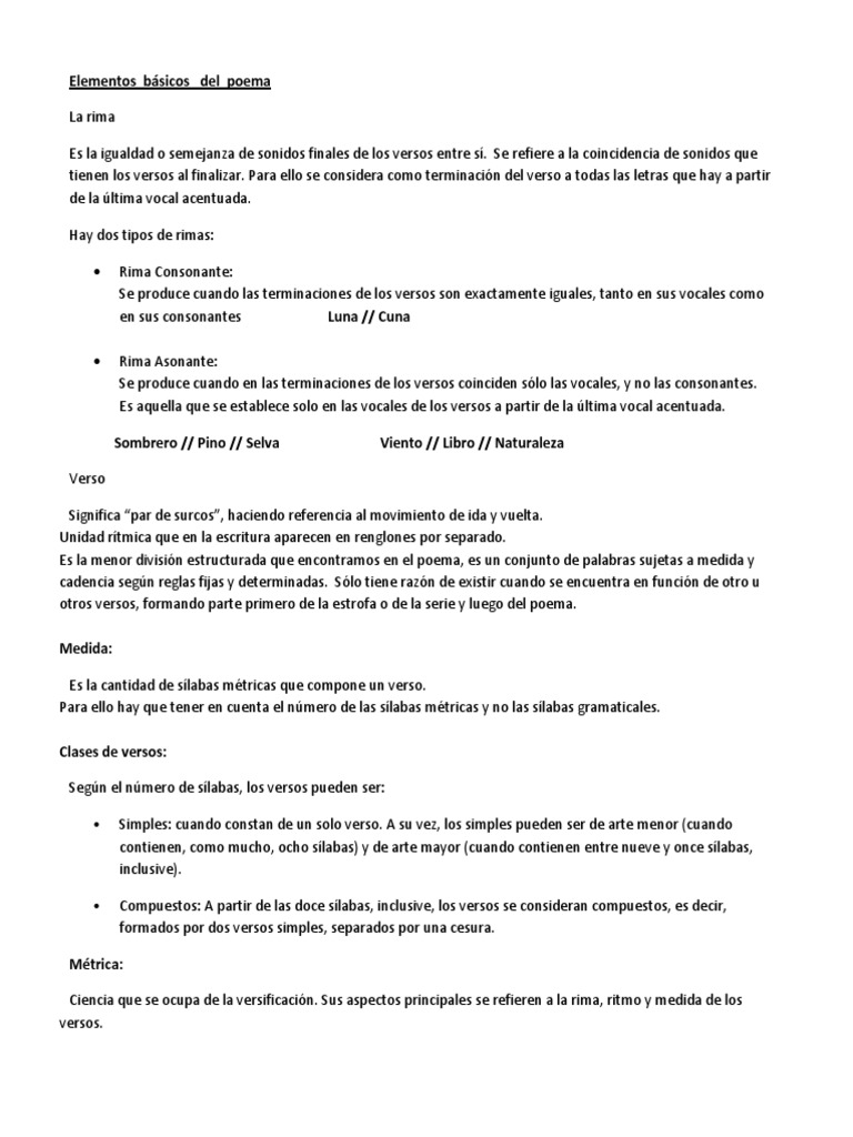 Elementos Básicos Del Poema | PDF | Rima | Metro (poesía)