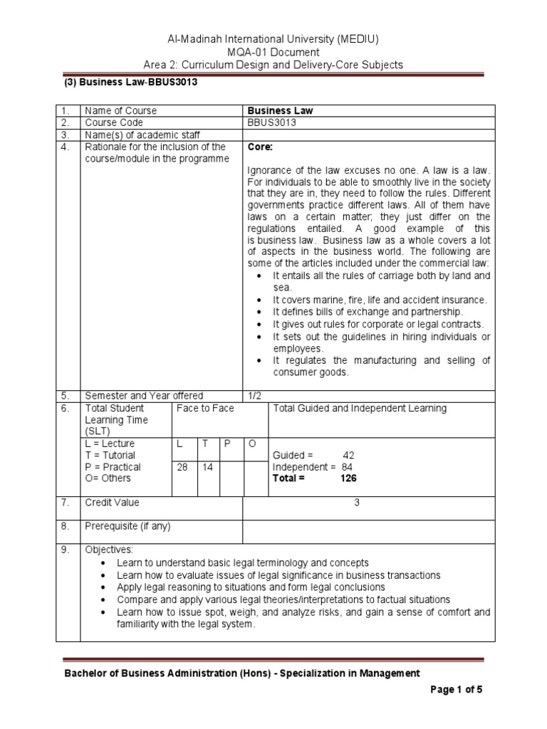 Al-Madinah International University (MEDIU) MQA-01 Document Area 2 ...