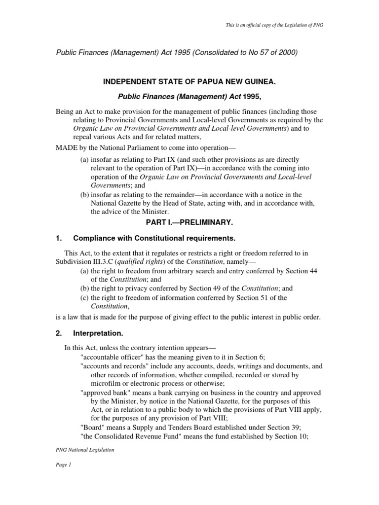 Public Finances Management) Act 1995 (Consolidated To No 57 | PDF ...