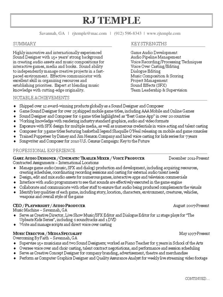 RJ Temple Resume | PDF | Sound Recording And Reproduction | Editing